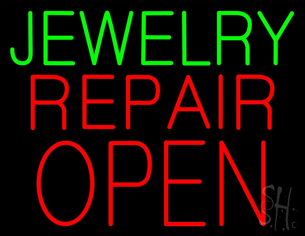 Jewelry Repair Block Open LED Neon Sign 24 x 31 - inches, Black Square ...
