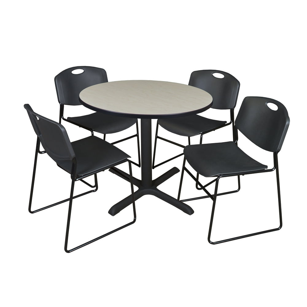 Regency 5-Piece 42" Round Lunchroom Table with Metal "X" Base and 4 ...
