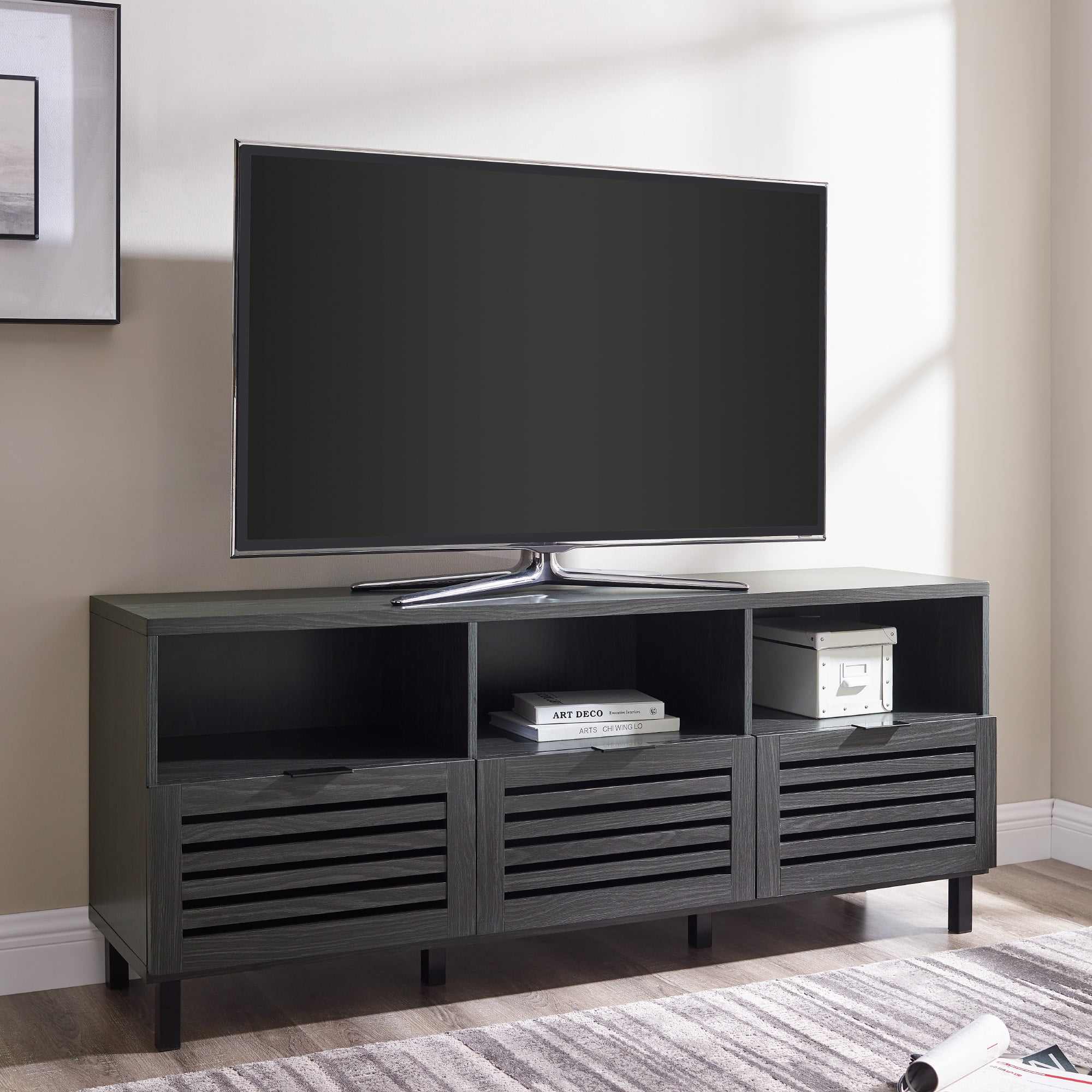 Manor Park Slatted Door TV Stand for TVs up to 65", Graphite - Walmart.com