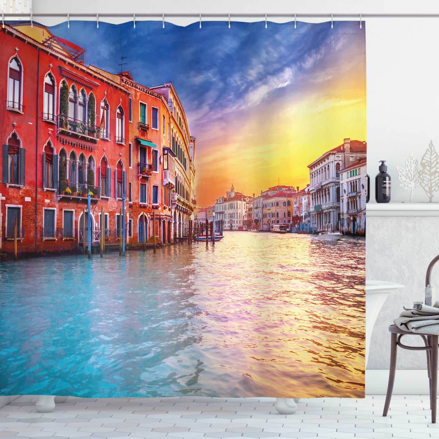 Ambesonne Italian Shower Curtain, Venice Canal, 69"Wx70"L, Blue and ...