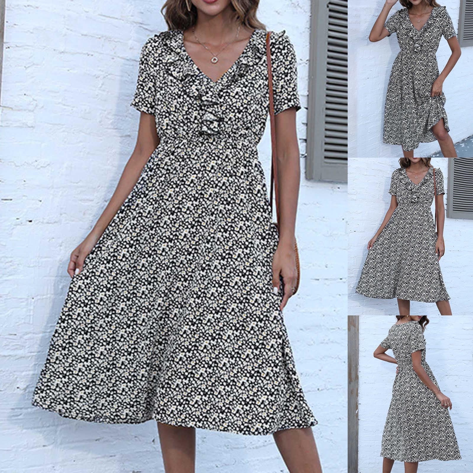 Lilgiuy Beach Sun Dress for Ladies Summer Fashion Casual Floral Print V ...