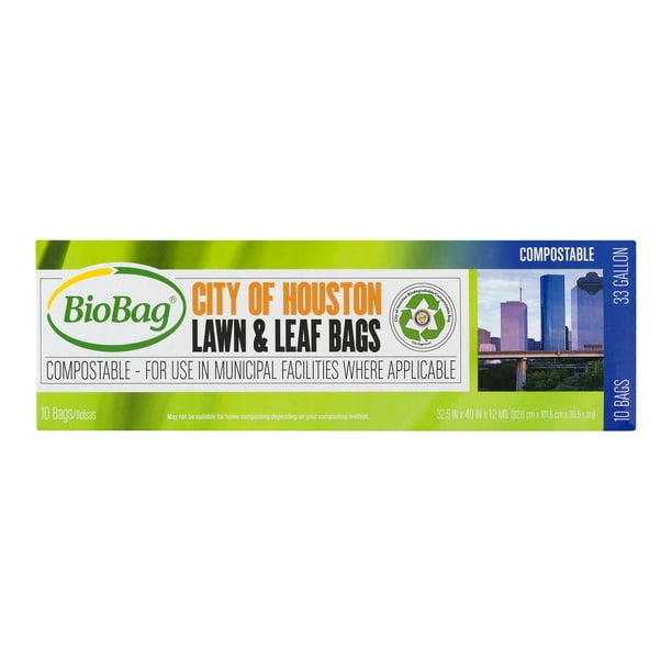BioBag City Of Houston Compostable Lawn & Leaf Bags, 33 Gallon, 10 Bags ...