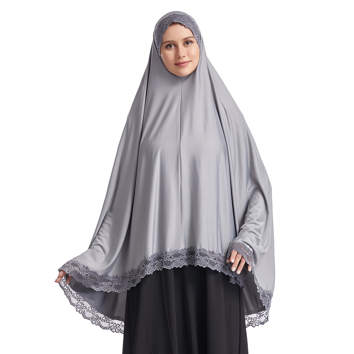 Muslim High Stretch Hijab Pure Color Half-body Cover Hijab with Lace ...