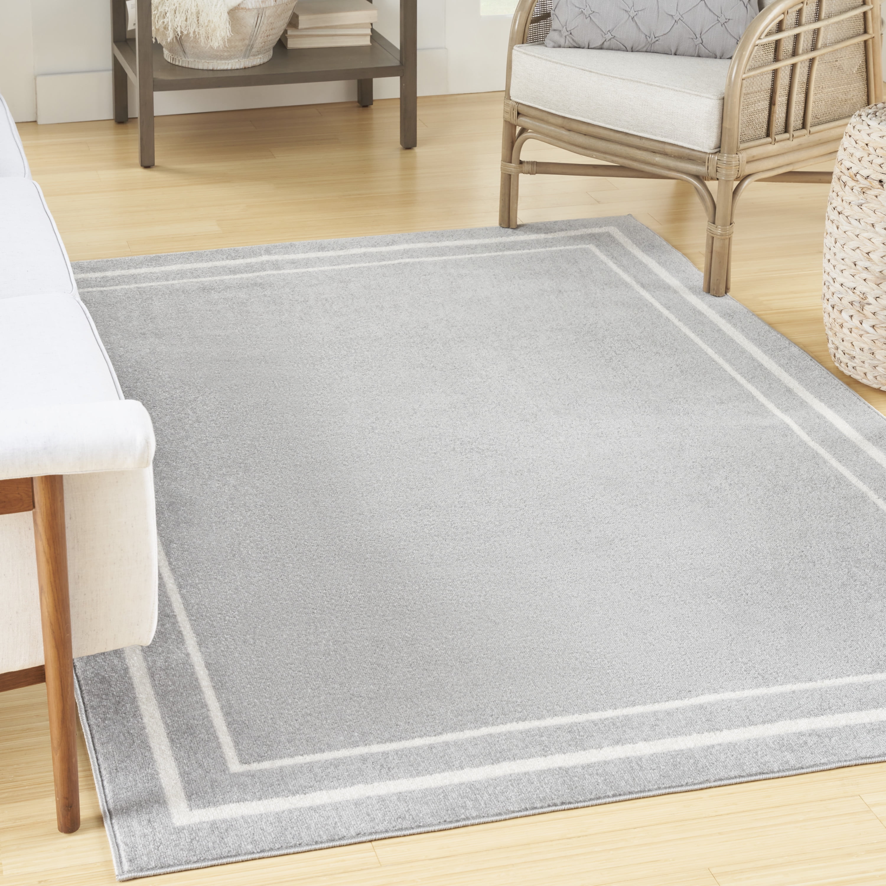 Nourison Essentials Indoor/Outdoor Grey/Ivory 5' x 7' Area Rug, (5x7 ...