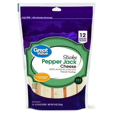 Great Value, Pepper Jack Cheese Sticks, 9 Oz., 12 Count - Walmart.com