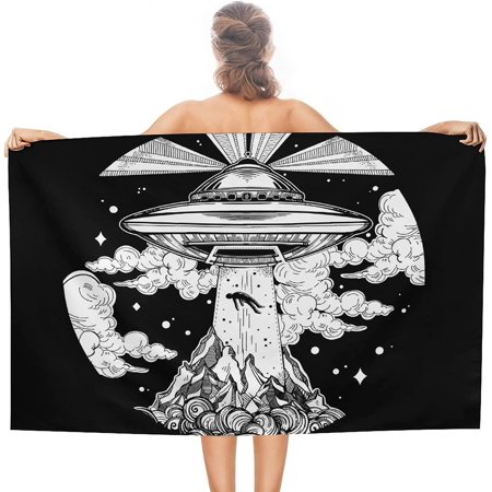Beach Towels, Goth Black and White UFO Alien Double-Faced Pile Super ...