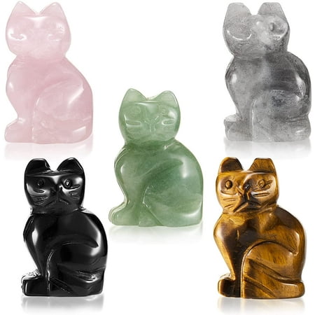 5 Pieces 1.6 Inch Natural Stone Cat Figurine Statue Decoration Sitting ...