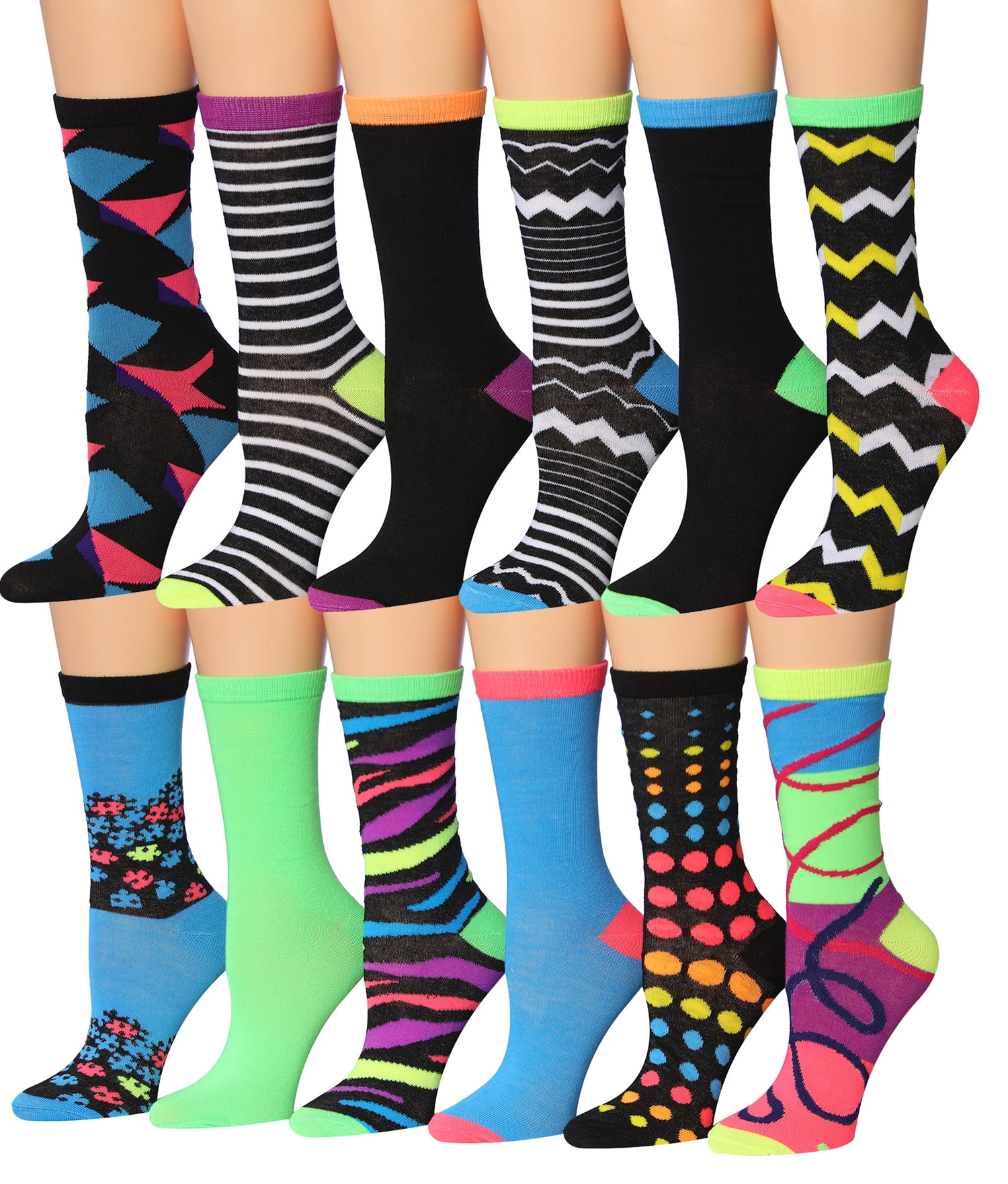 Colorfut Women's 12 Pairs Colorful Patterned Crew Socks WC33-AB ...