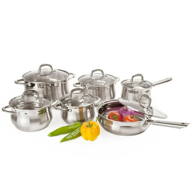 Alpine Cuisine 12-Piece Stainless Steel Cookware Set - Walmart.com ...