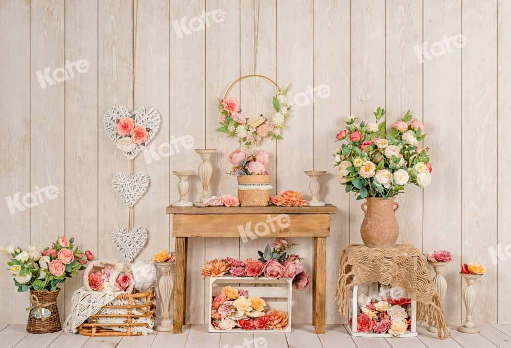 Kate 8x8ft Spring Floral Backdrops for Photography Rustic Wood Wall ...