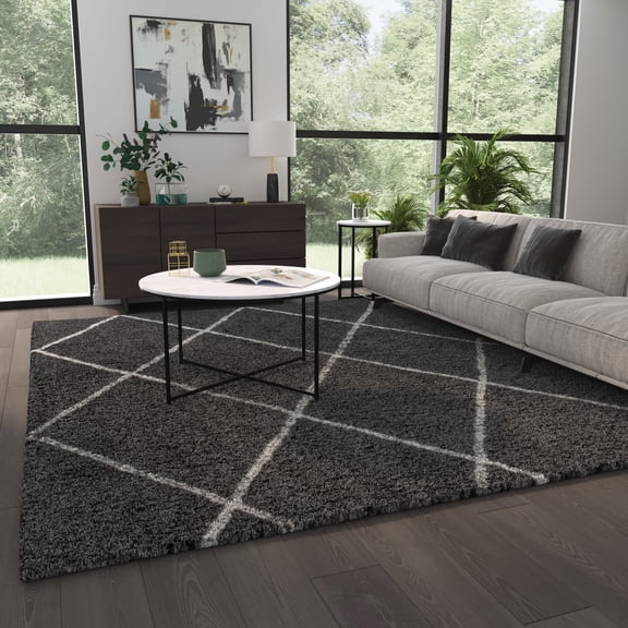 Masada Rugs Modern Contemporary Area Rug, Charcoal Ivory (8 Feet x 10 ...