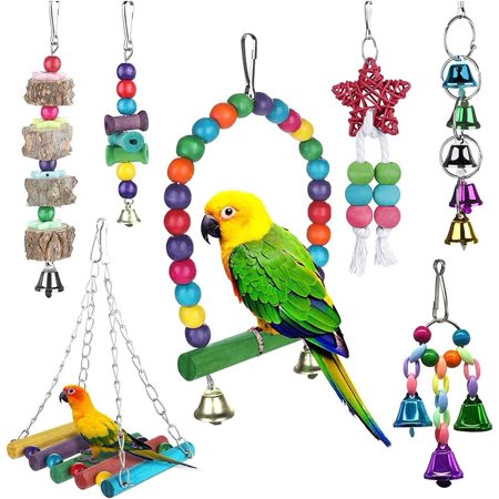 YDJKET 7 Pieces Bird Toys, Bird Toy Set, Wooden Parrot Toys, Colorful ...