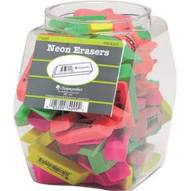 Baumgartens Pencil Erasers NEON Hexagonal Tub Display of 100 ASSORTED ...