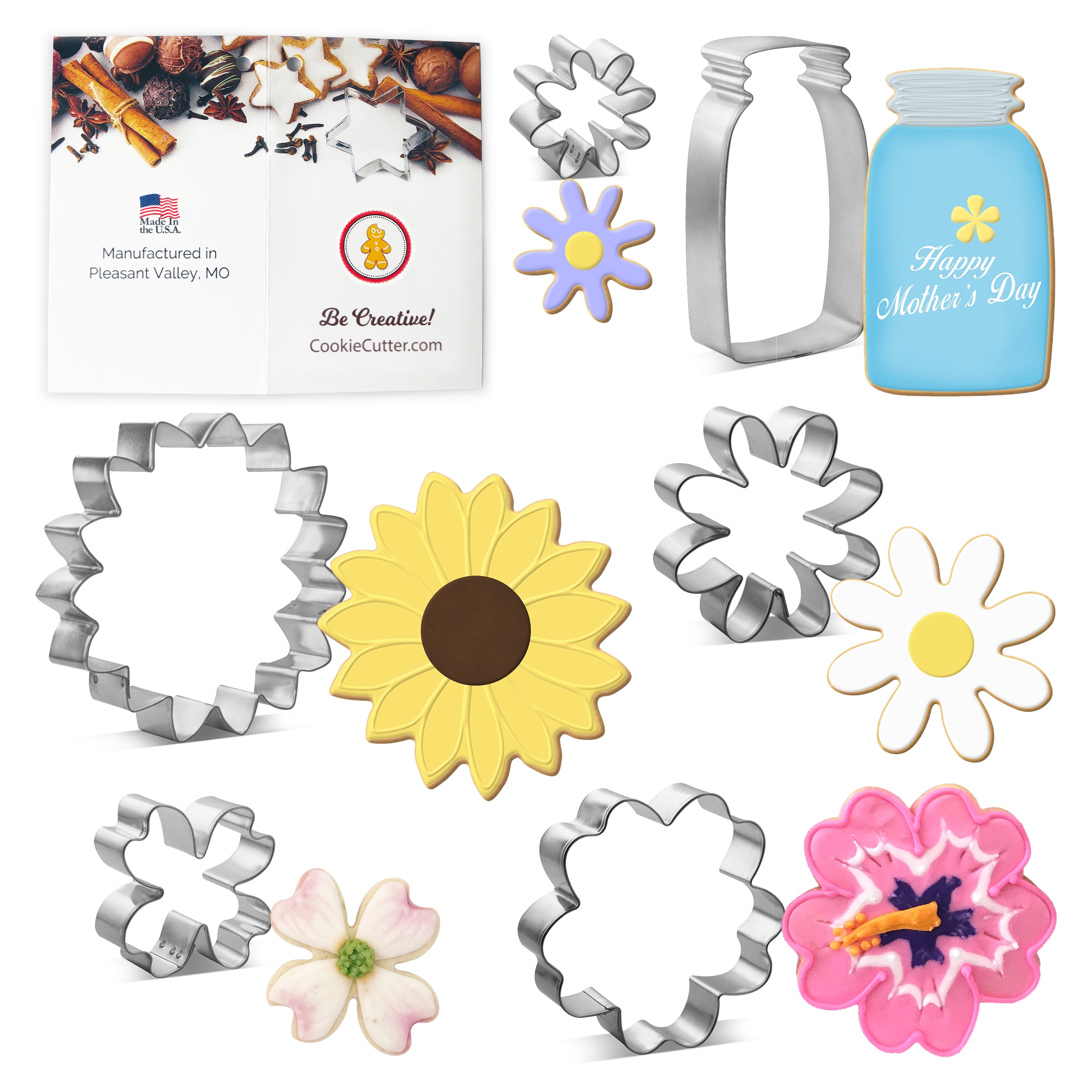 Mother's Day Cookie Cutter 6 Pc Set HS0453 - Flower Bouquet in a Mason ...