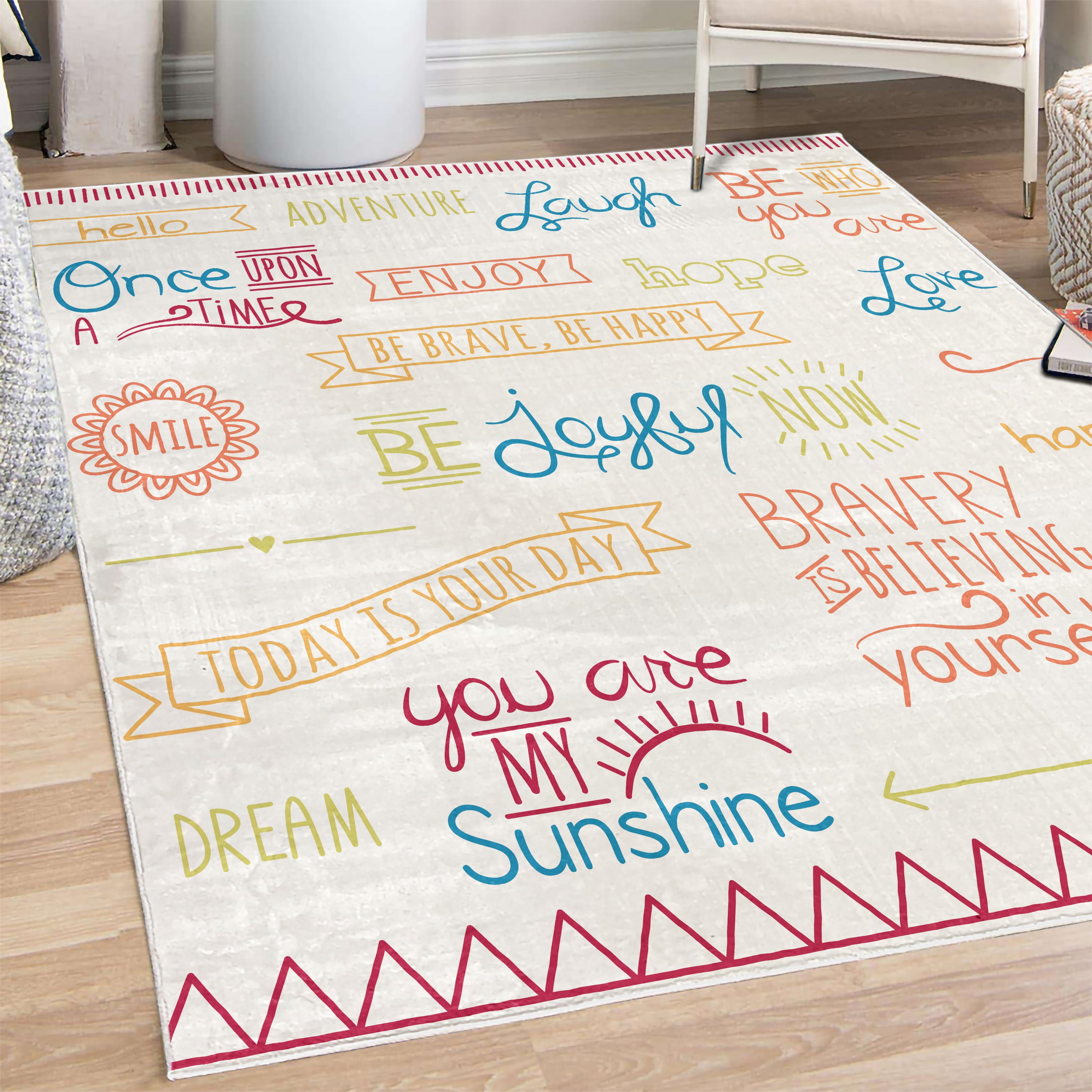 Adventure Decorative Rug, Various Words on Happiness and Self Value ...