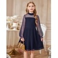 Arshiner Girls Dresses Contrast Mesh Puff Long Sleeve Mock Neck Formal ...