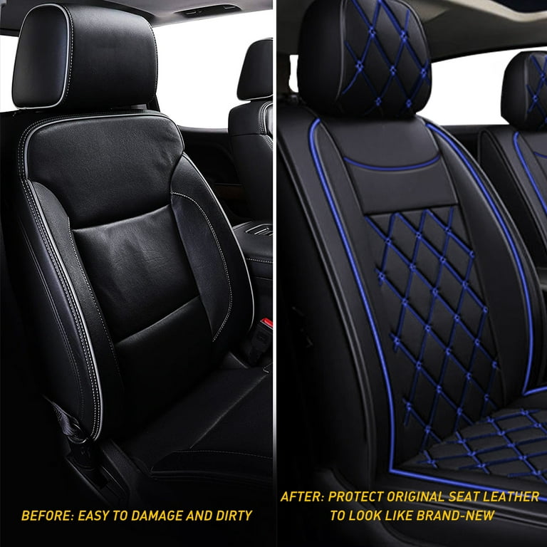 Car Seat Covers Full Set Silverado GMC Sierra Fit for 2007 2023 1500 2500 HD 3500 HD Crew Double Extended Cab or Pickup Truck Full Set Black Blue