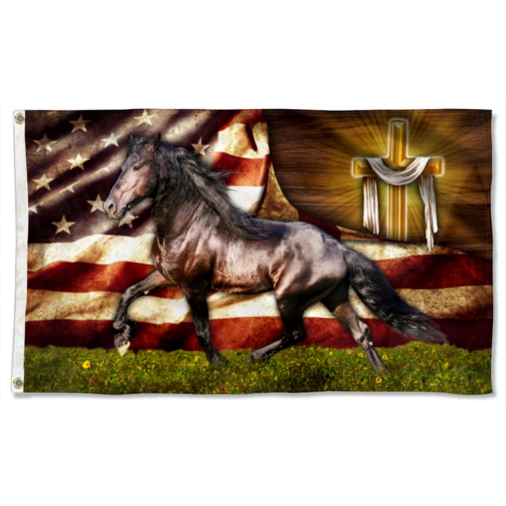 Cayyon Horse Flag Patriotic Faith Horse American Grommet Flag 3x5Feet ...