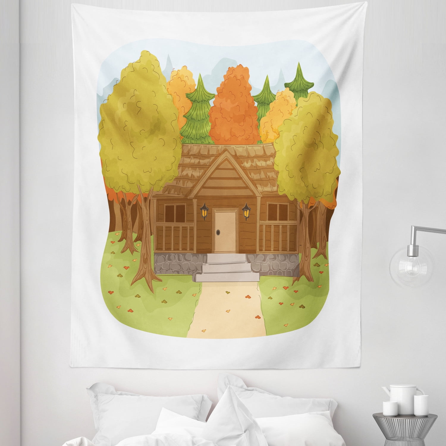 Country Tapestry, Log Cabin Surrounded by Autumn Trees in Forest ...