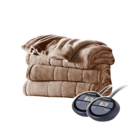 Sunbeam Channeled Velvet Plush Electric Heated Blanket King Size Acorn ...