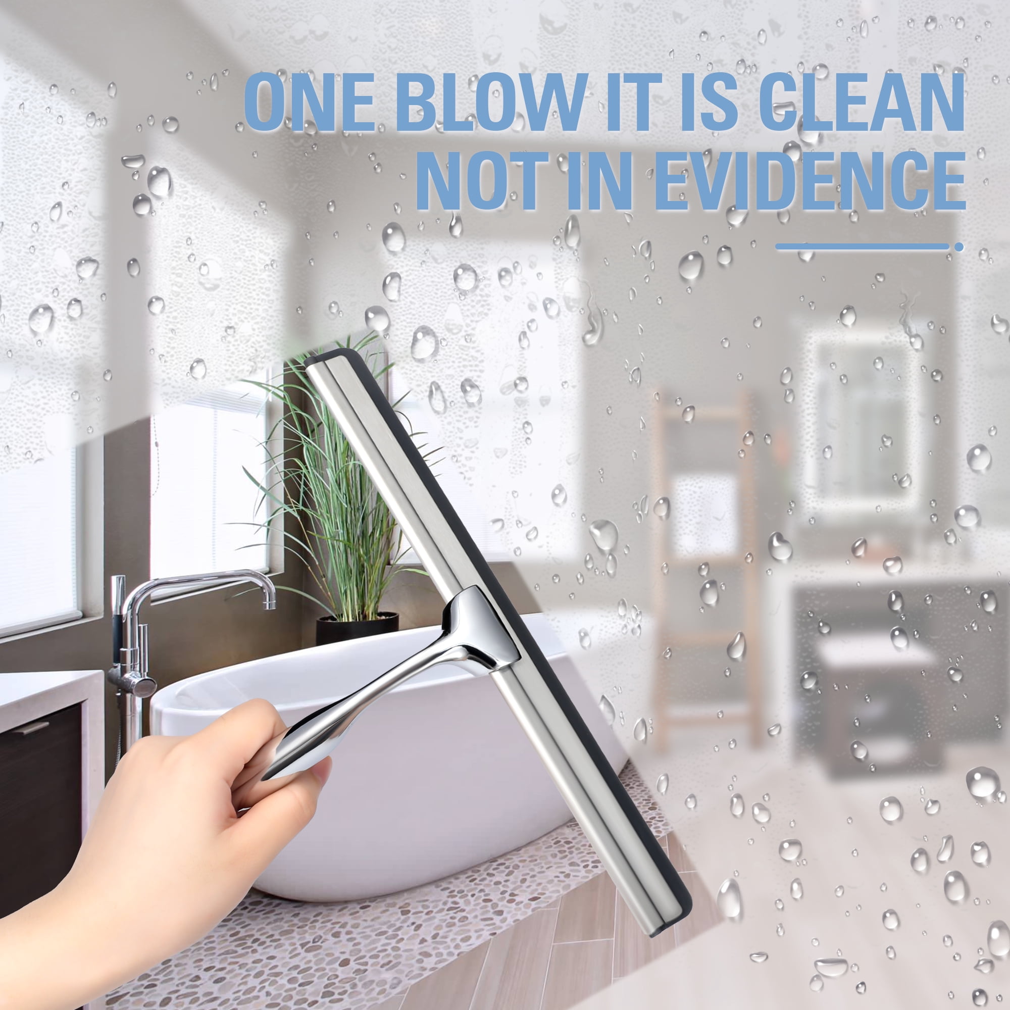FLONOZZ Shower Squeegee,Stainless Steel Silver Glass Doors Window ...