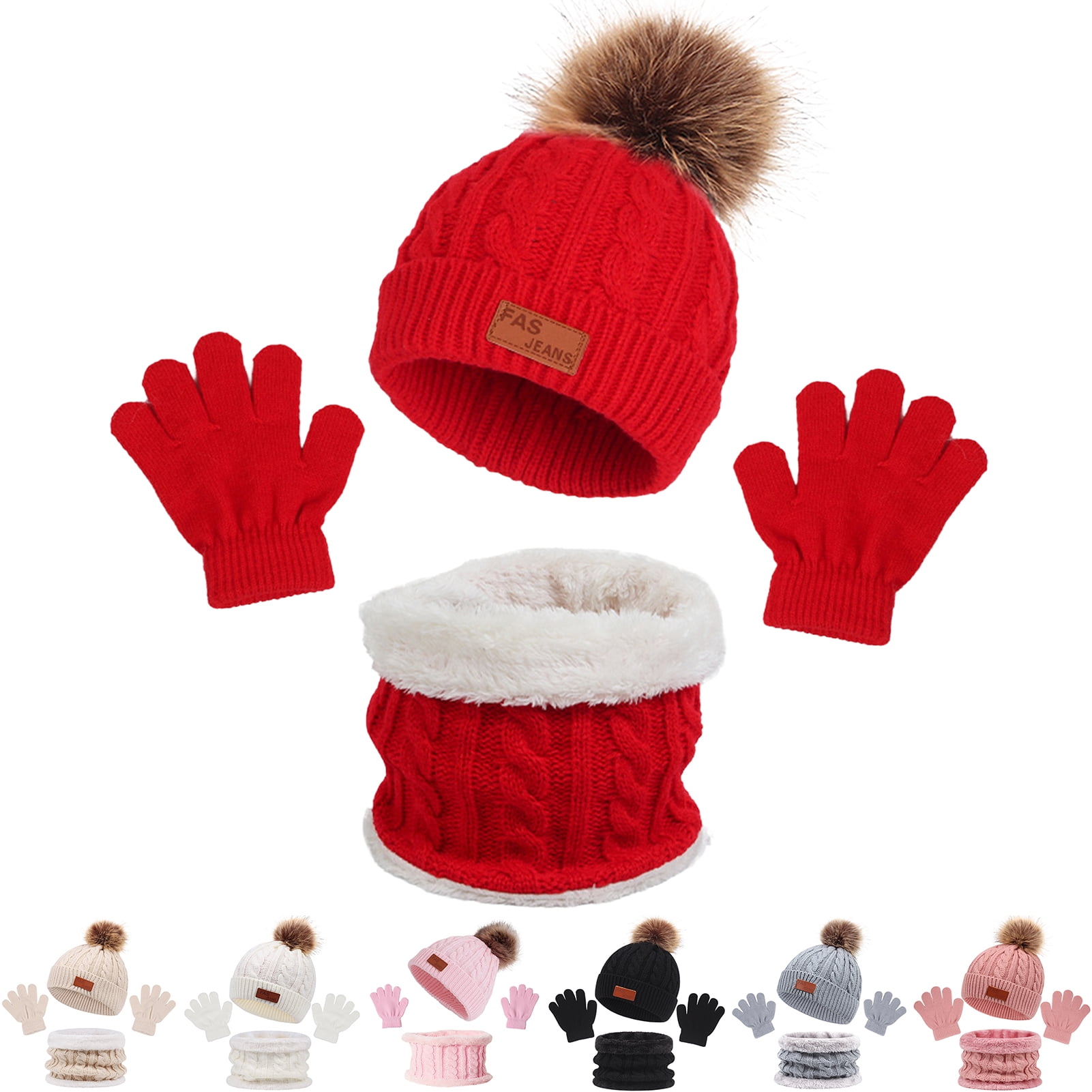 Kids Winter Outing Set - 3Pcs Hats Scarf Gloves for 1-5 Years Baby Boys ...