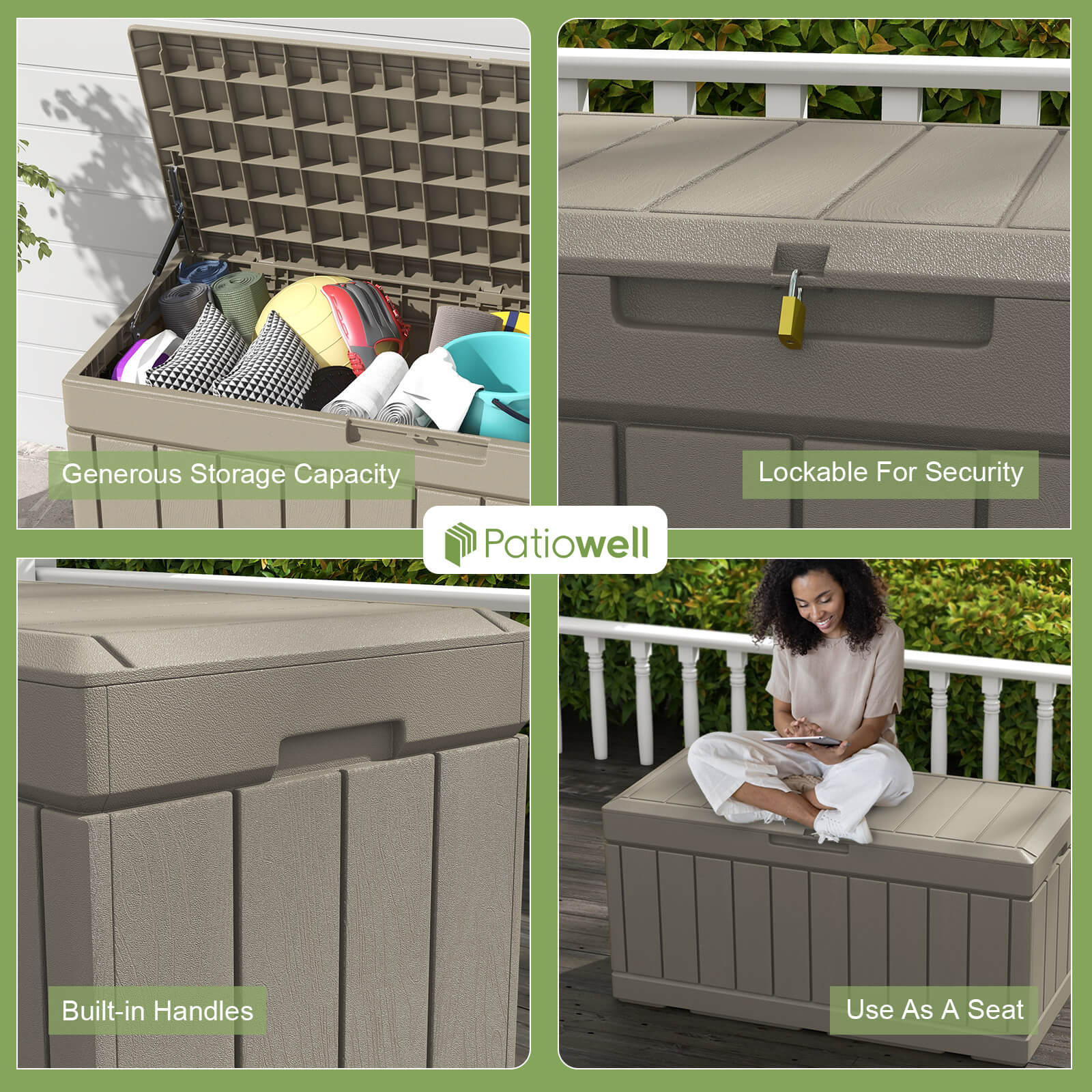 Patiowell Large 82 Gallon Pool Garden Storage Deck Box Resin Wood Patiowell Large 82 Gallon Pool Garden Storage Deck Box Resin Wood