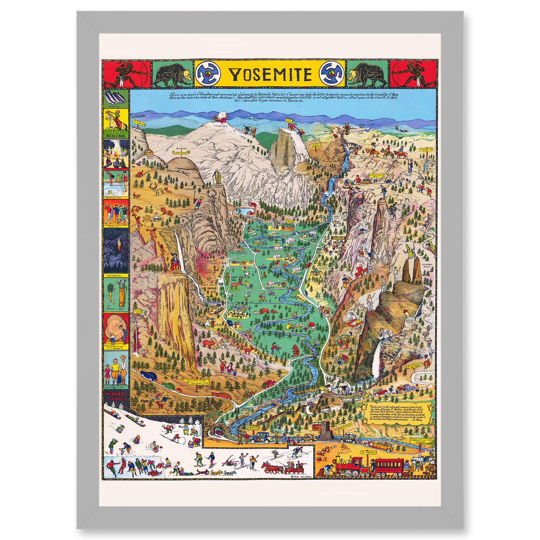 Map Mora 1931 Yosemite Valley Pictorial National Park USA Artwork ...