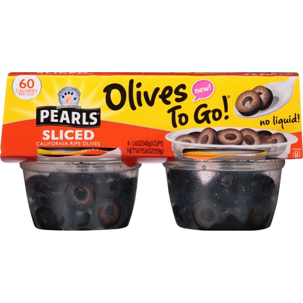 Pearls Olives To Go! Sliced Ripe Black Olives, 6 Packages of (4) 1.4 ...