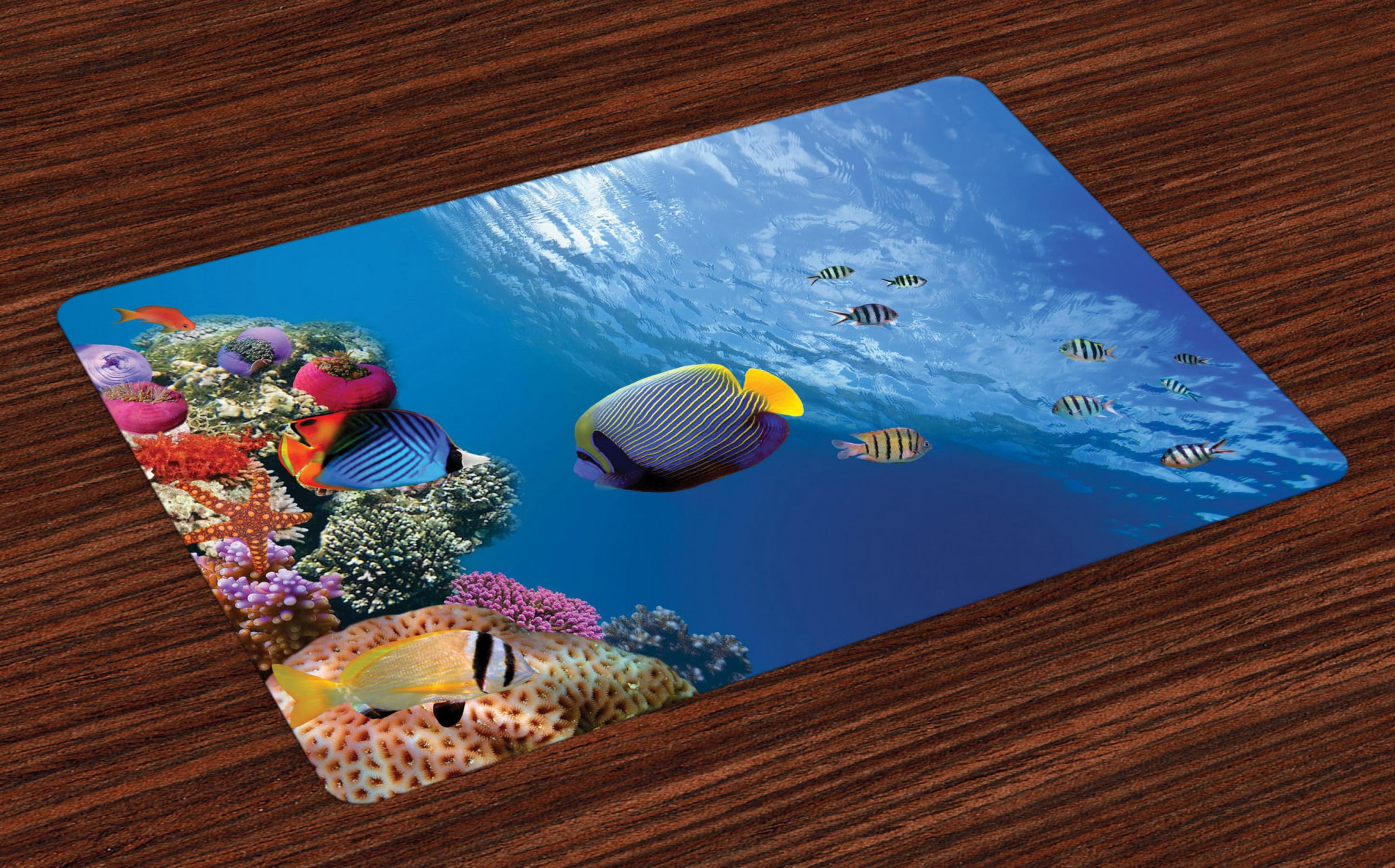 Ambesonne Ocean Life Place Mats Set of 4, Underwater Fish Sea, Standard ...
