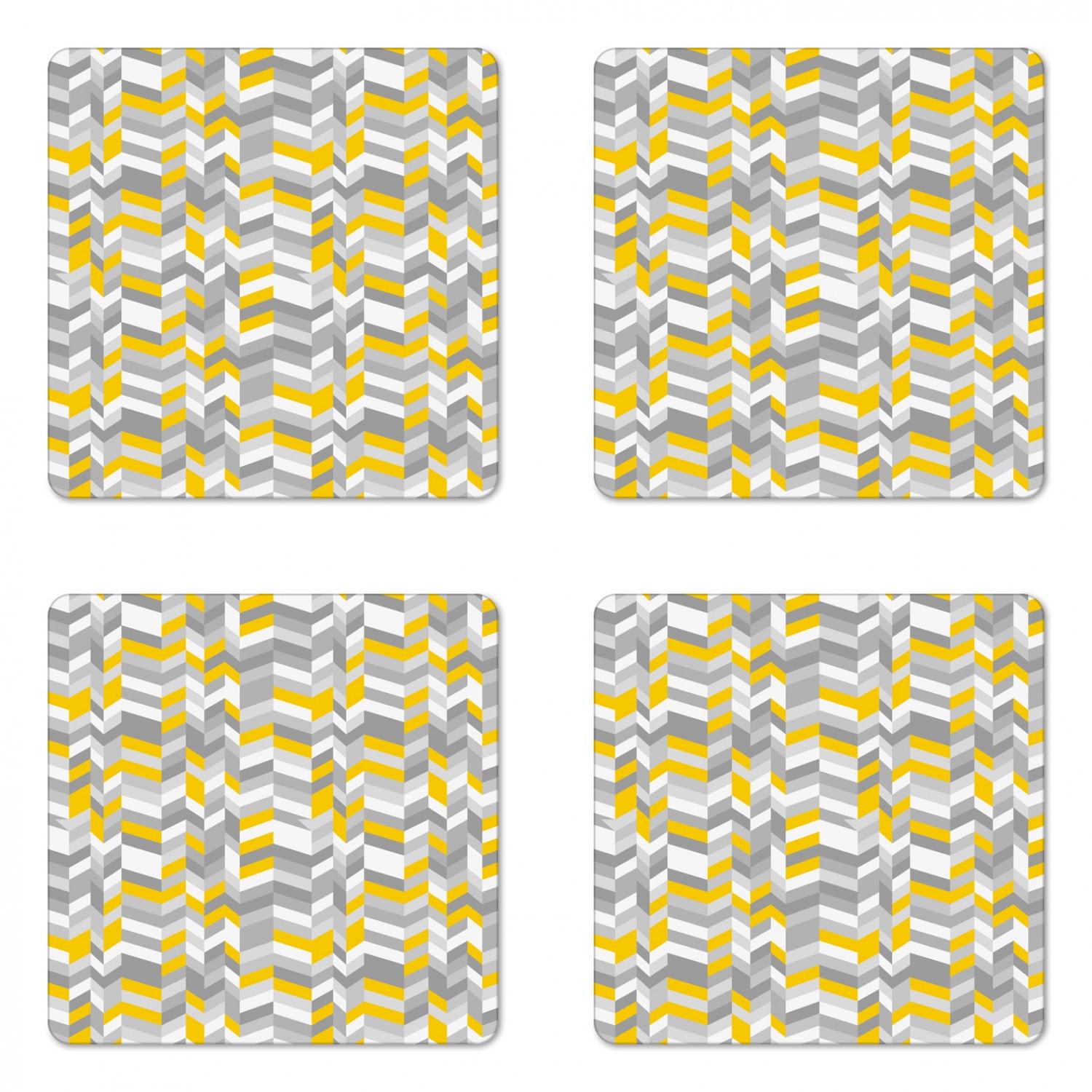 Grey and Yellow Coaster Set of 4, Geometric Vintage 60s Home Pattern Inspired Herringbone Zig ...