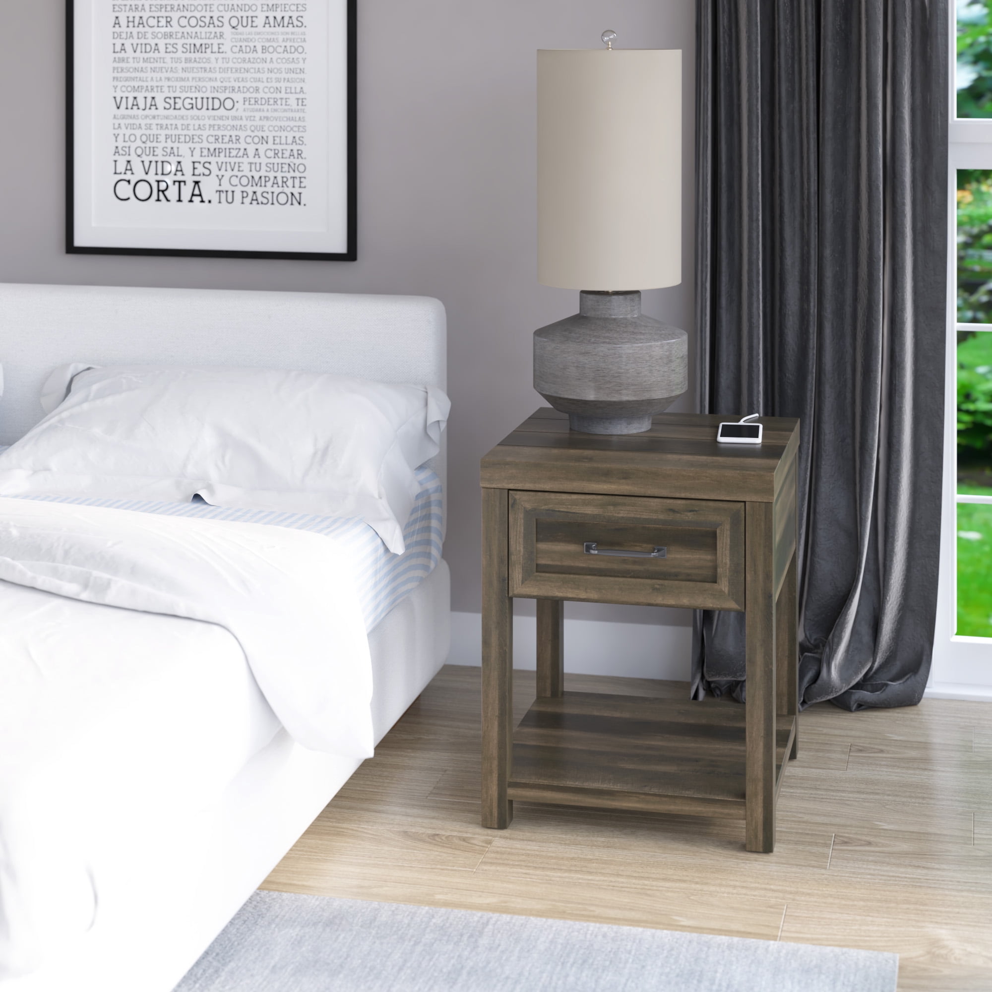 Twin Star Home Modern Farmhouse 1-Drawer Night Stand with USB Charging ...