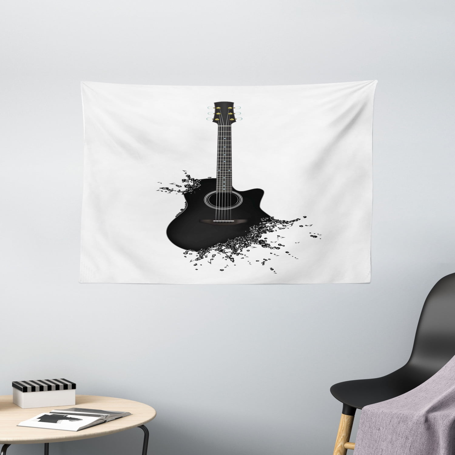 Guitar Tapestry, Monochrome Musical Instrument with Strings Acoustic ...