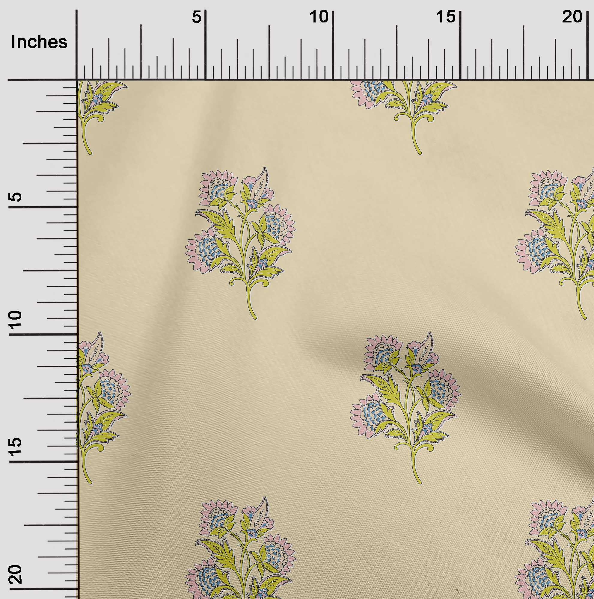 oneOone Silk Tabby Pale Yellow Fabric Leaves & Flower Floral Fabric For ...
