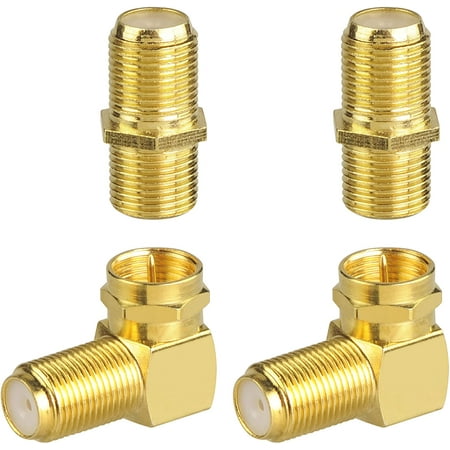VCE 4 Pack Gold Plated F Type Coaxial RG6 Connector Right Angle F Type ...