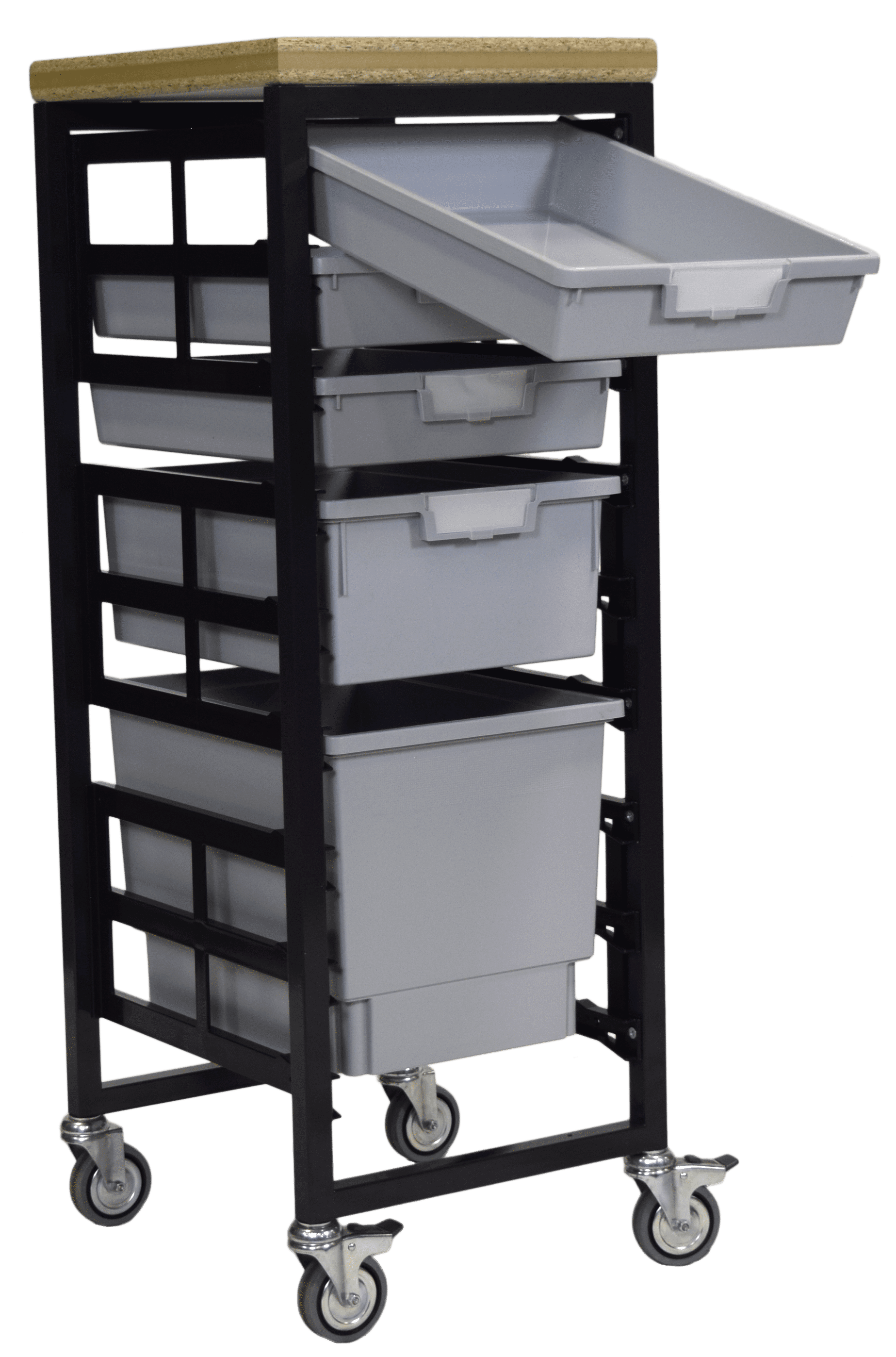 Mobile Workbench Storage Station w/Wood Top -5 StorSystem Trays-Gray ...