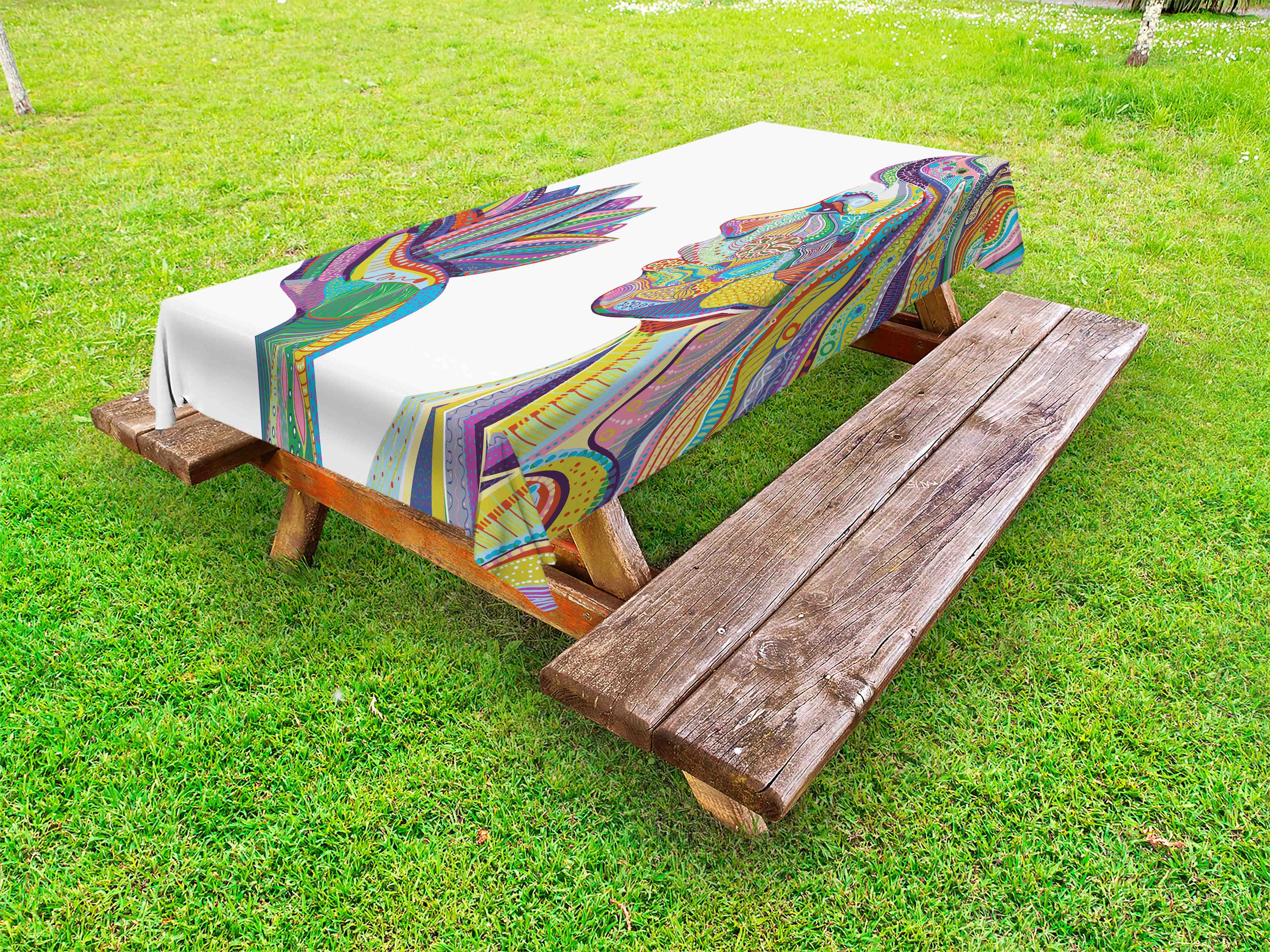 Eastern Outdoor Tablecloth, Spiritual Yoga Woman with Lotus Flower ...