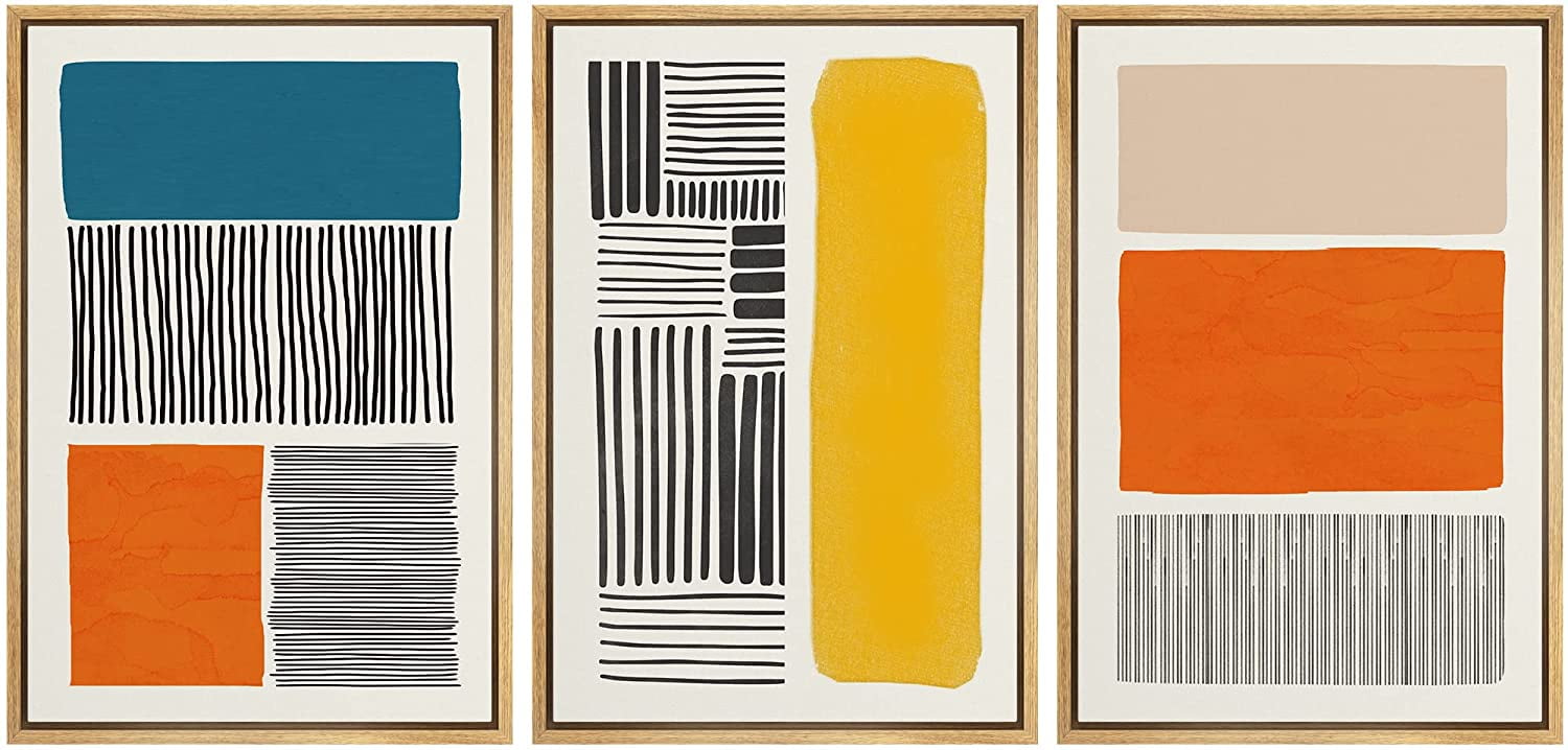 IDEA4WALL Framed Canvas Print Wall Art Set Mid-Century Bright Color ...
