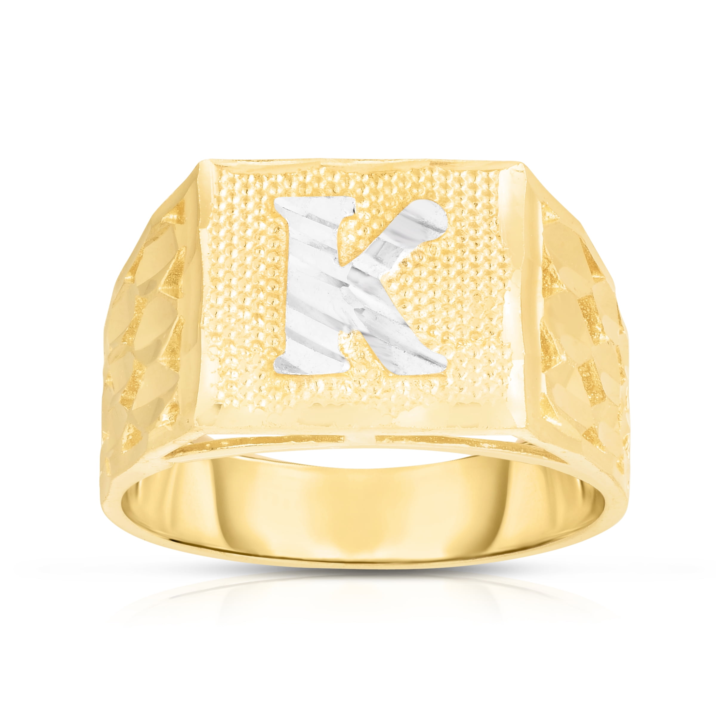 Floreo Men’s 10k Yellow Gold Alphabet Two-Tone Square A-Z Initial Ring ...