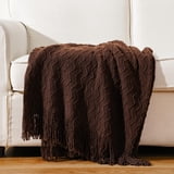 Battilo Home, Brown Throw Blanket, 50"x60", Knit Fringed Tassel Design ...