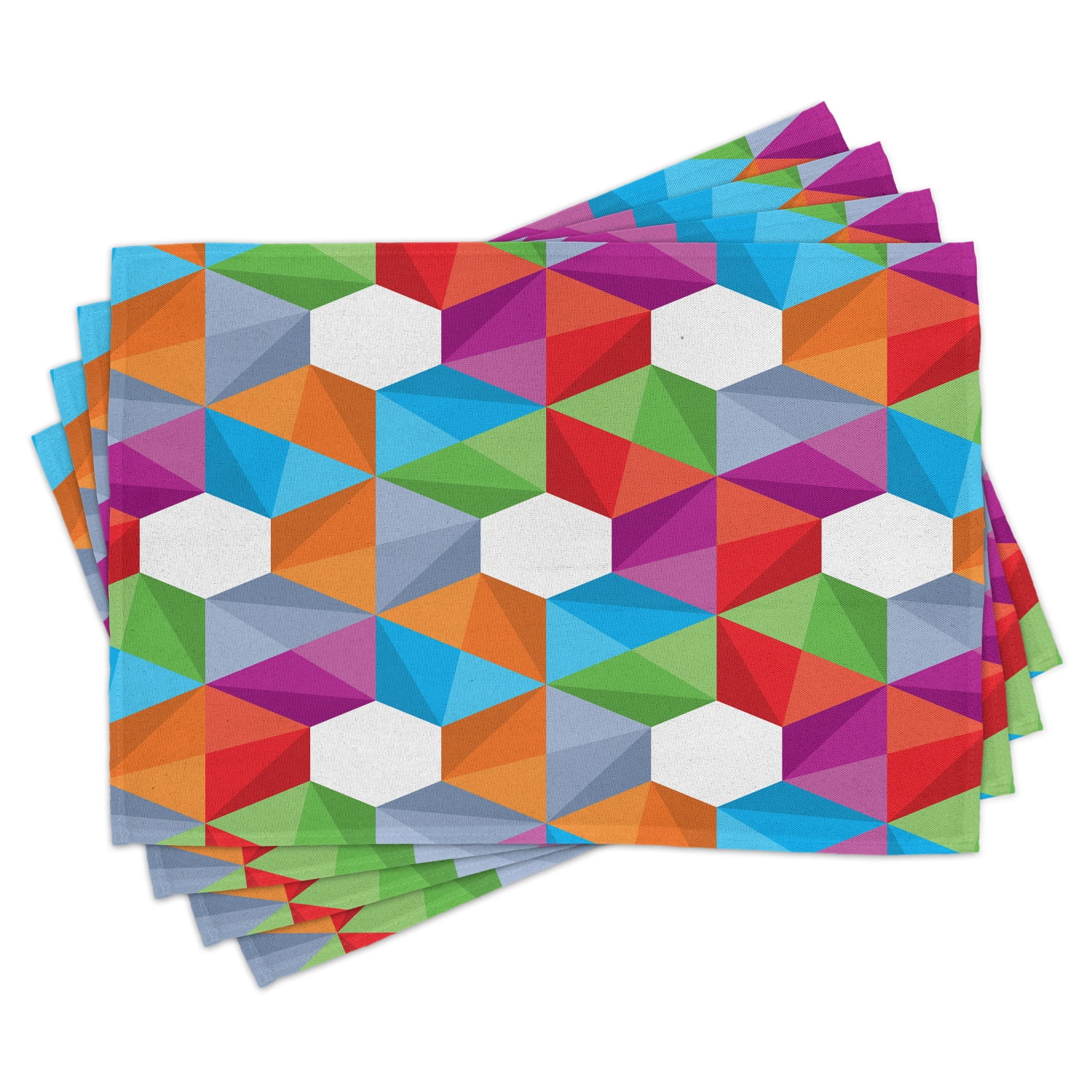 Ambesonne Colorful Place Mats Set of 4, Retro Mosaic Triangle, Standard ...