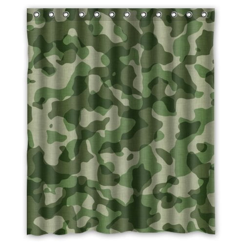 Greendecor Army Camouflage Woodland Camo Waterproof Shower Curtain Set