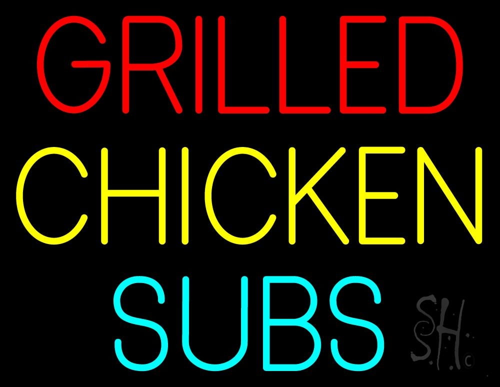 Grilled Chicken Subs LED Neon Sign 24 x 31 - inches, Black Square Cut ...