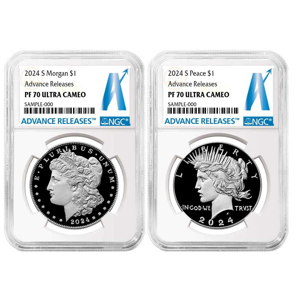 2pc Set - 2024-S $1 Proof Morgan and Peace Silver Dollar NGC PF70UC AR ...