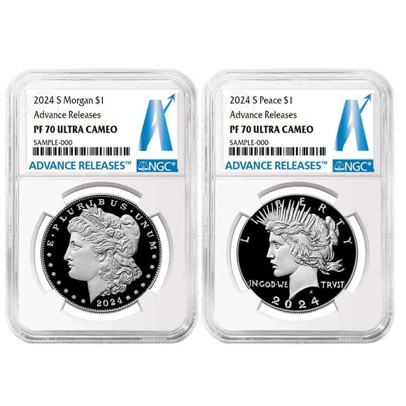 2pc Set - 2024-S $1 Proof Morgan and Peace Silver Dollar NGC PF70UC AR ...
