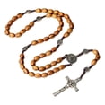 ANXPTIME Wood Beads Rosary Necklace with Crosses Pendant for Religious ...
