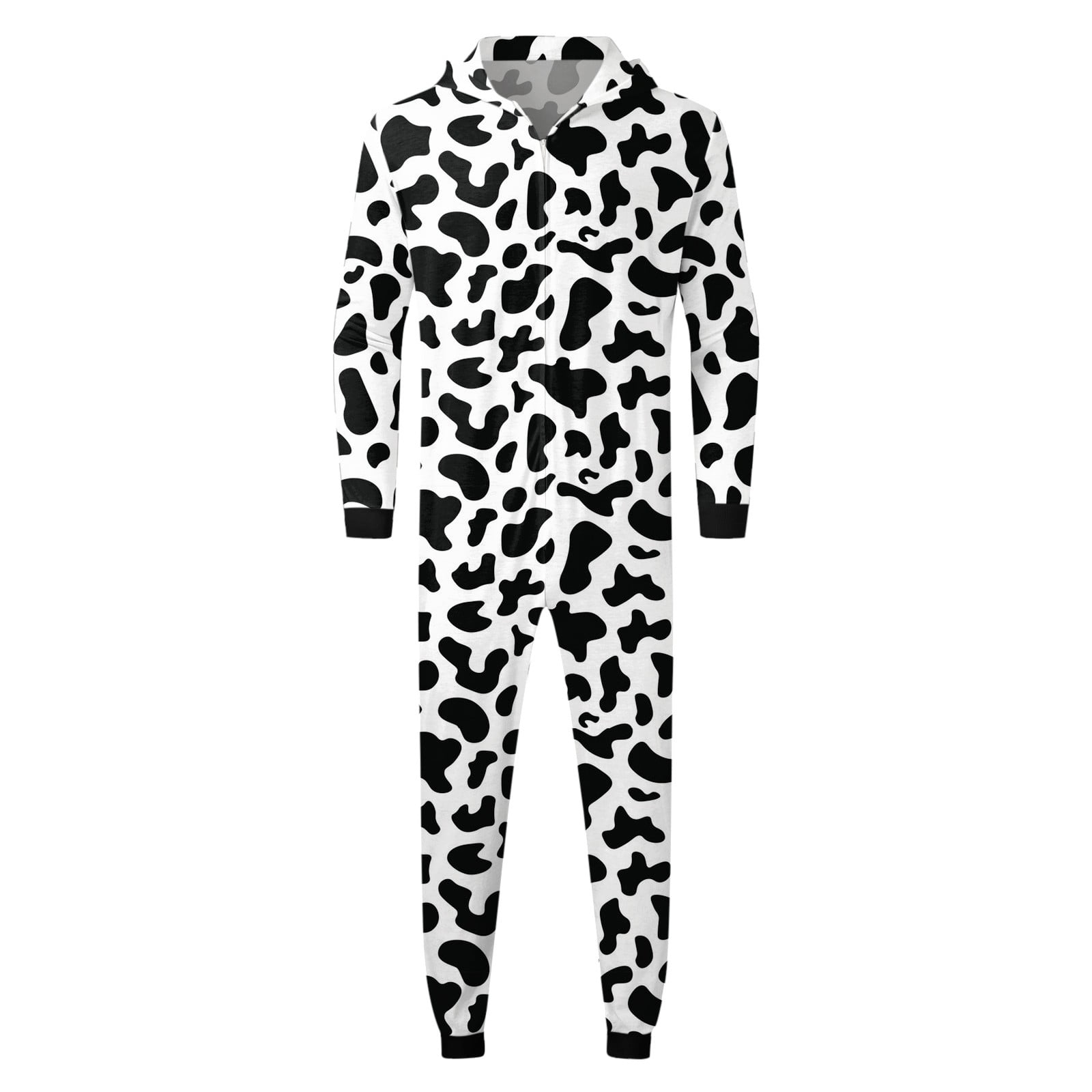 Men Dad Family Sets Cow Prints Hooded Zipper Jumpsuit Family Outfit ...