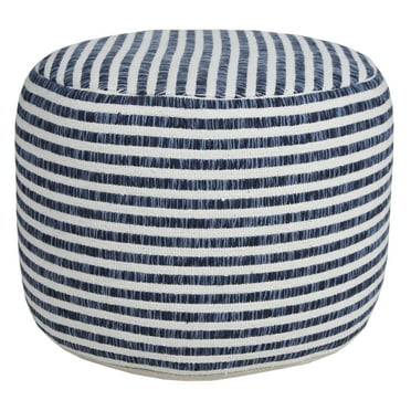 LR Home Small Fringe Striped Indoor Square Pouf, Beige, 18" x 18" x 14 ...