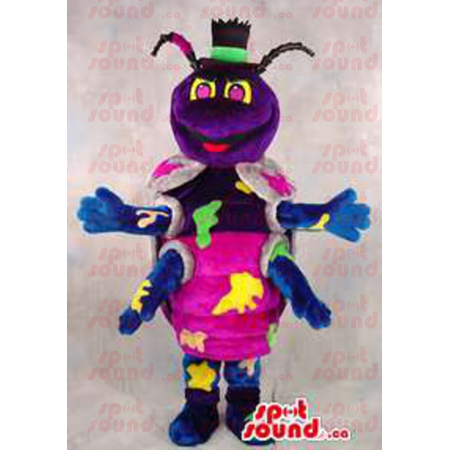 Purple Bug Plush SPOTSOUND Mascot With Top Hat And Colourful Spots ...
