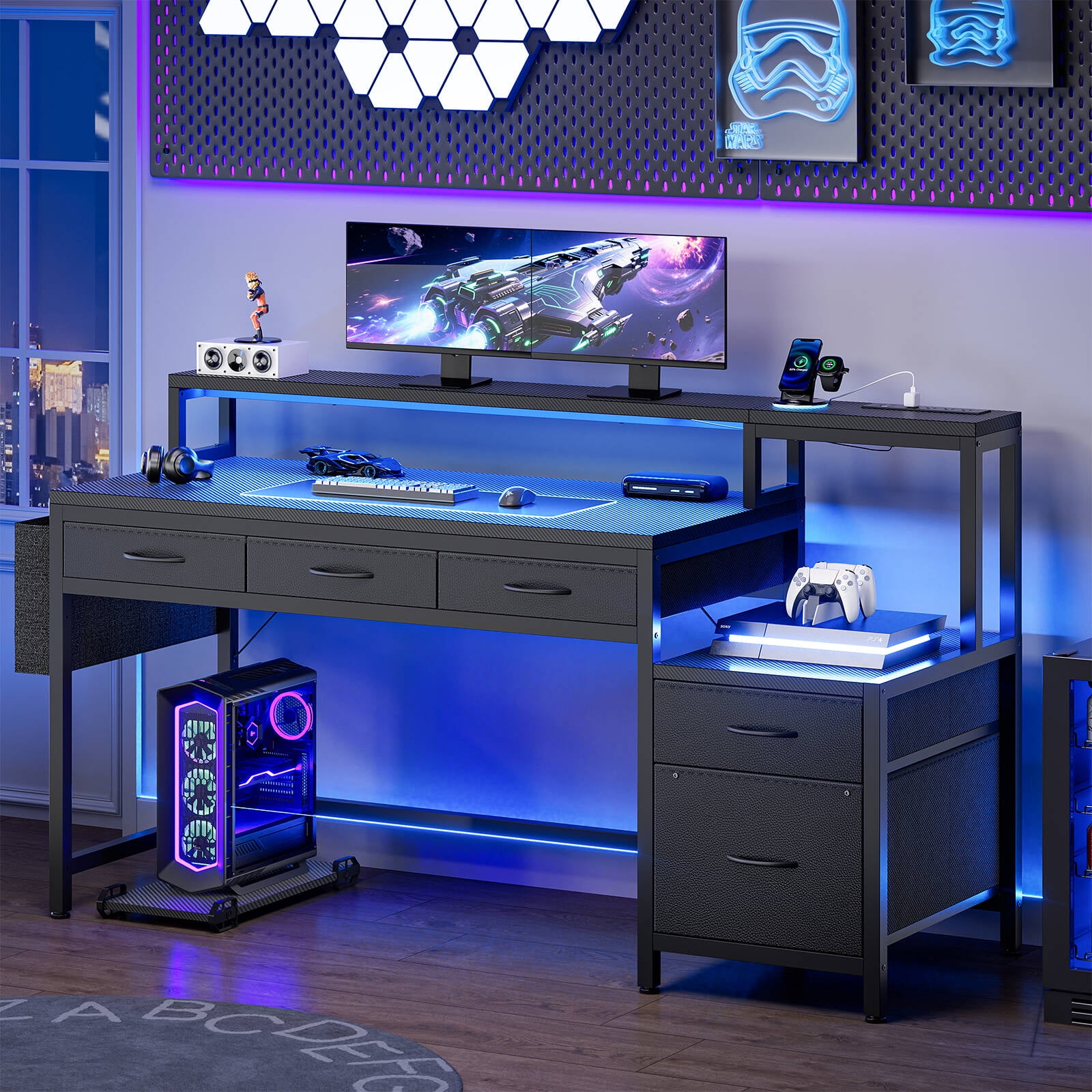 Click here for Gunaito 61 Inch Computer Desk With Led Lights & Po... prices